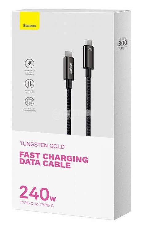 Кабел за телефон USB Type-C 3m черен 240W Baseus - ВИКИВАТ