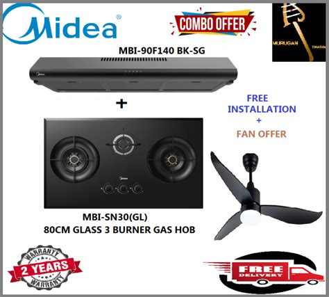 Midea Mbi 90f140 Slimline Hood Mbi Sn30 3 Burner Gas Hob Bundle Deal