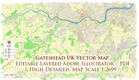 Gateshead Uk Map Vector City Plan High Detailed Street Map Editable