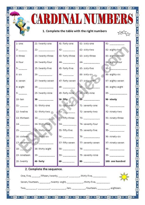 Printable Cardinal Numbers English Worksheets For Your 10E