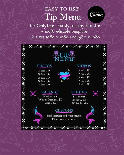 Editable Tip Menu Template For Onlyfans Fansly Or Any Site Etsy In 2022 Tip Menu Only Fans