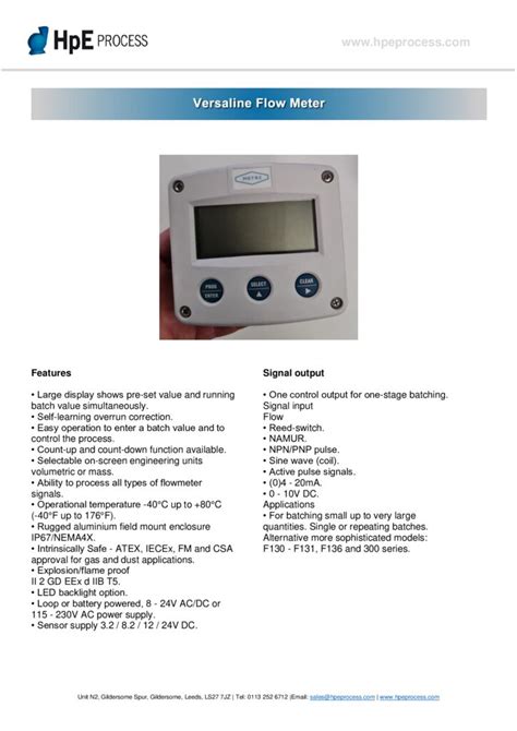 Versaline Flow Meter Batch Controller Hpe Process Ltd