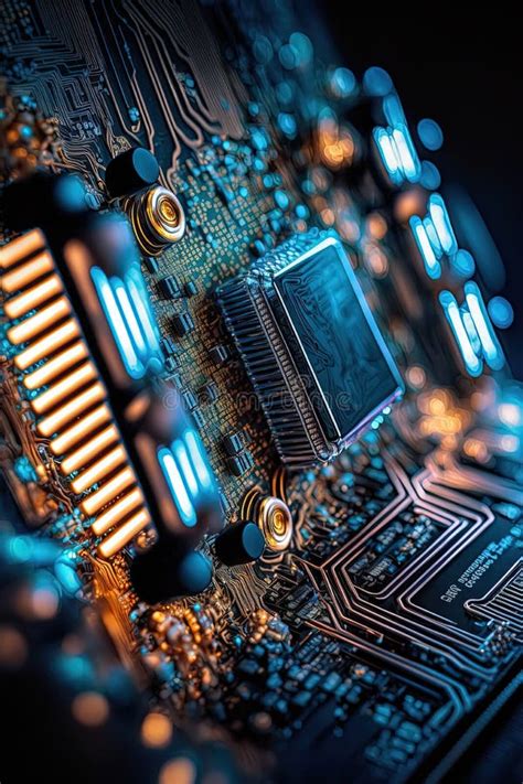 Cybernetic Technology Motherboard With Electronic Circuits And Cpu