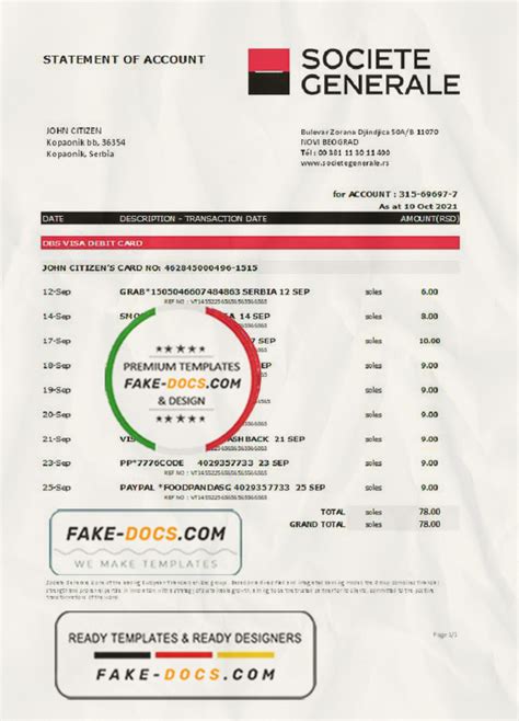 Serbia Societe Generale Bank Statement Easy To Fill Template In Xls