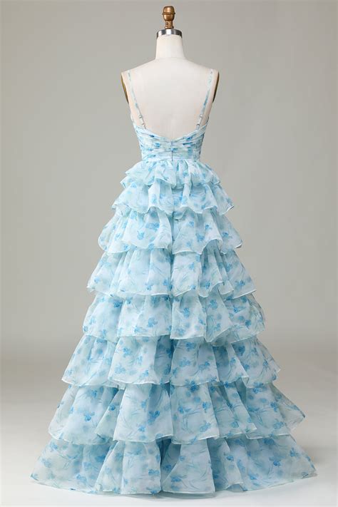 Wedtrend Women Sparkly Sequins Light Blue Prom Dress With Slit Mermaid