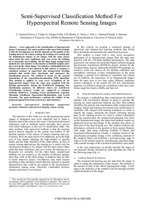 Pdf Semi Supervised Classification Method For Hyperspectral Remote