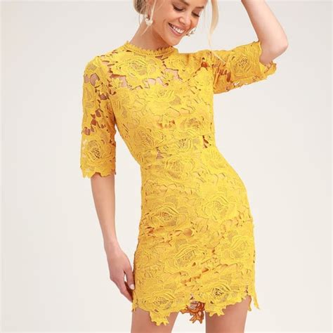 A Fine Romance Golden Yellow Lace Sheath Dress Gem