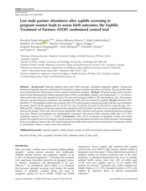 Pdf Low Male Partner Attendance After Syphilis Screening In Pregnant