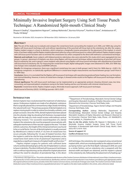 Pdf Minimally Invasive Implant Surgery Using Soft Tissue Punch
