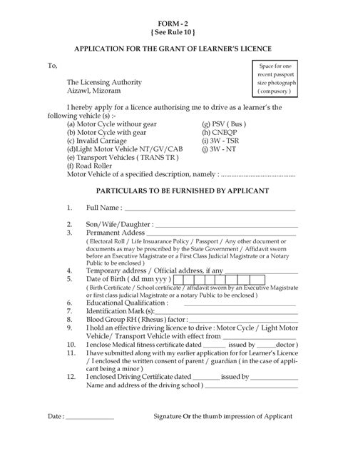 Form 2 Leaners Licence Mizoram Pdf Instapdf