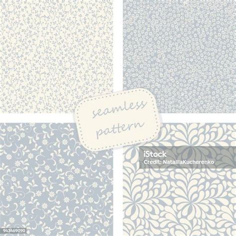 블루와 베이 지 색상에서 4 빈티지 완벽 한 패턴의 집합입니다 핸드 그린입니다 벡터 일러스트 레이 션 세라믹 타일 벽지 섬유 초대장 인사말 카드 웹 페이지 배경을 사용할 수