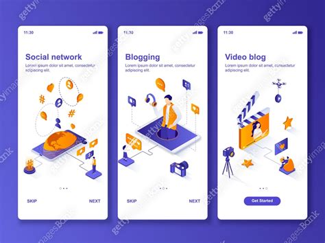 Social Network Content Production Isometric Gui Design Kit Blogging And Vlogging Templates For