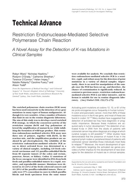 Pdf Restriction Endonuclease Mediated Selective Polymerase Chain Reaction A Novel Assay For