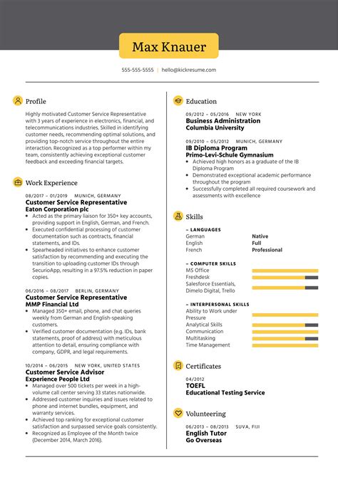 Customer Service Representative Kickresume