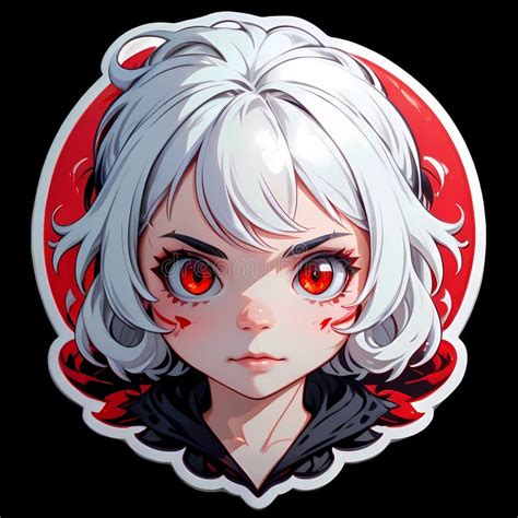 Beautiful Girl With Red Eyes And White Hair Vector Illustration Stock