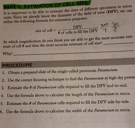 Part C Estimation Of Cell Size It Is Important To Be