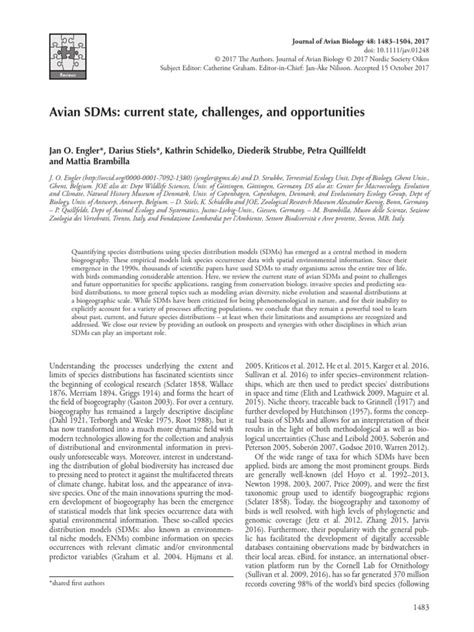 Journal Of Avian Biology 2017 Engler Avian Sdms Current State
