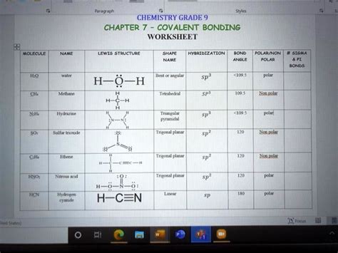 Solved Chemistry Grade Chapter 7 Covalent Bonding Worksheet Molecule