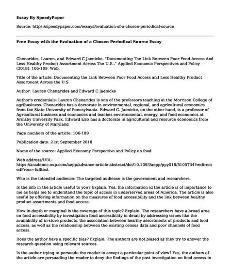 📚 Free Essay With The Evaluation Of A Chosen Periodical Source