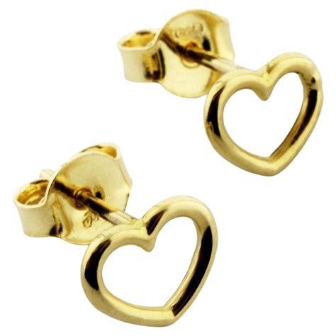 Intini Jewels Heart Shape 18 Karat Yellow Gold Stud Romantic Love Deco