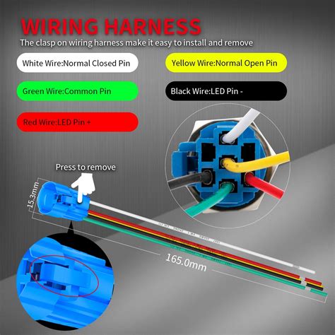 19mm 24v Led Lighted Latching Push Button Switch With Pre Wired Daier