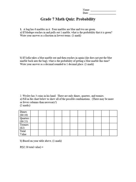Grade 7 Math Unit 12 Quiz Pdf