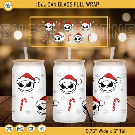 Jack Skellington Christmas Libbey 16oz Can Glass Full Wrap Svg Png Dxf