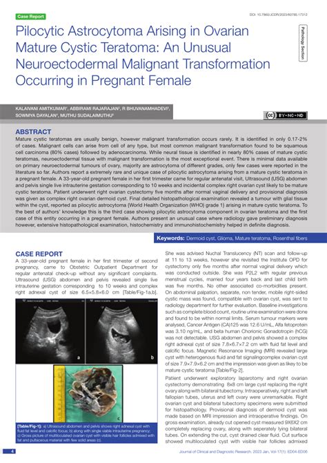 Pdf Pilocytic Astrocytoma Arising In Ovarian Mature Cystic Teratoma An Unusual