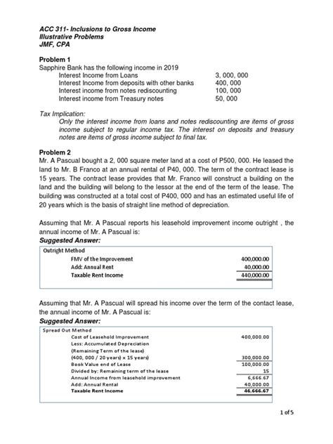 Inclusions To Gross Income Illustrative Examples Download Free Pdf Lease Dividend