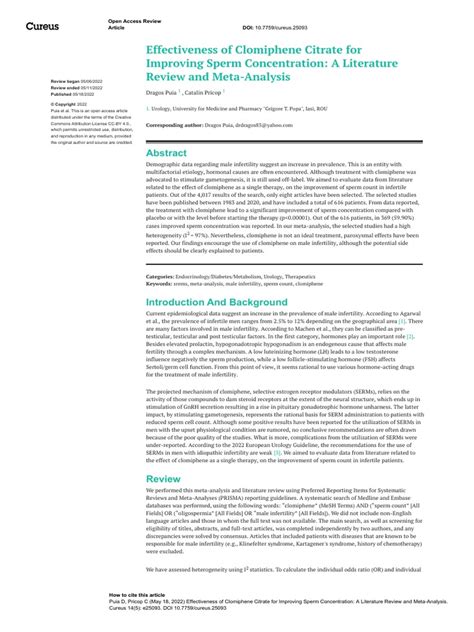 Effectiveness Of Clomiphene Citrate For Improving Sperm Concentration
