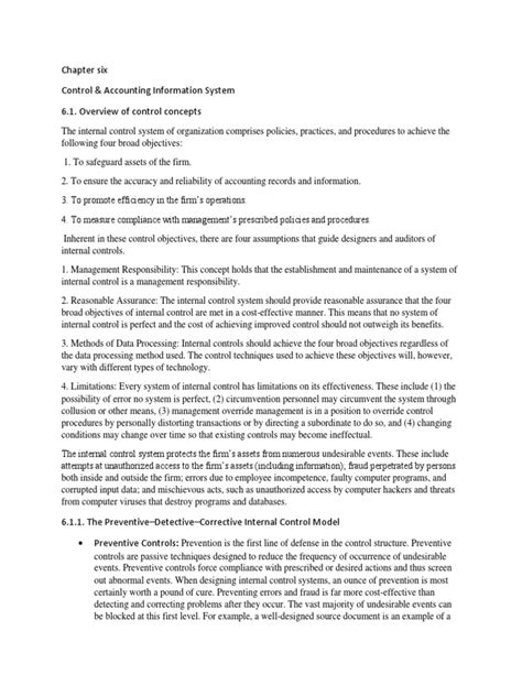 Chapter Six Control Andais Pdf Internal Control Audit