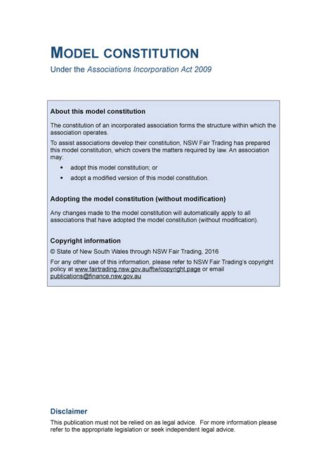 Model Constitution For Associations Incorporation Act 2009 Studocu