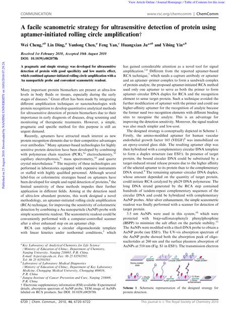 Pdf A Facile Scanometric Strategy For Ultrasensitive Detection Of Protein Using Aptamer