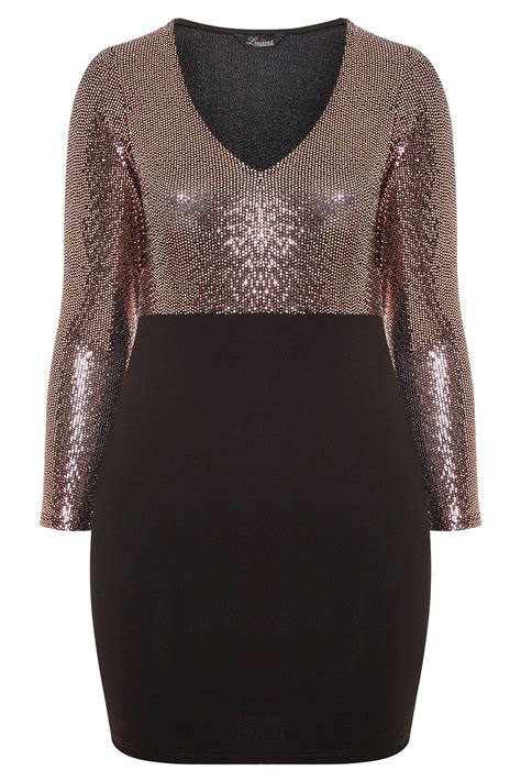 Limited Collection Black And Bronze Sequin Bodycon Dress Yours Clothing