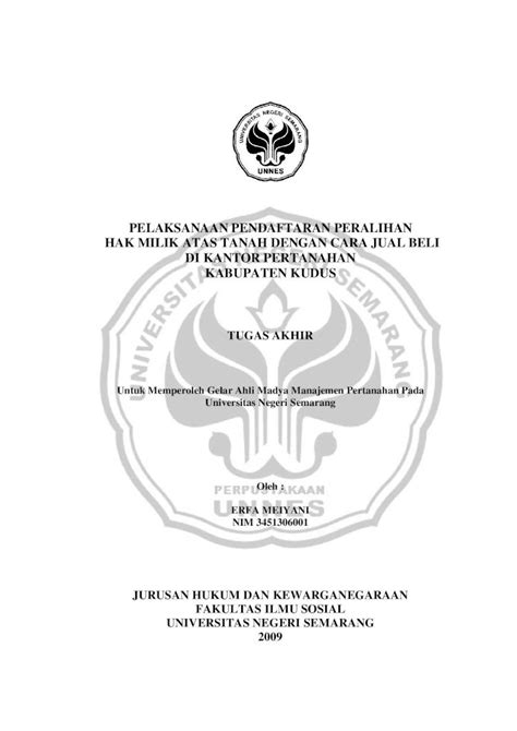 PDF PELAKSANAAN PENDAFTARAN PERALIHAN HAK MILIK ATAS TANAH DENGAN