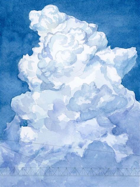 蓝天水彩画 水彩蓝天风景画 博物迷