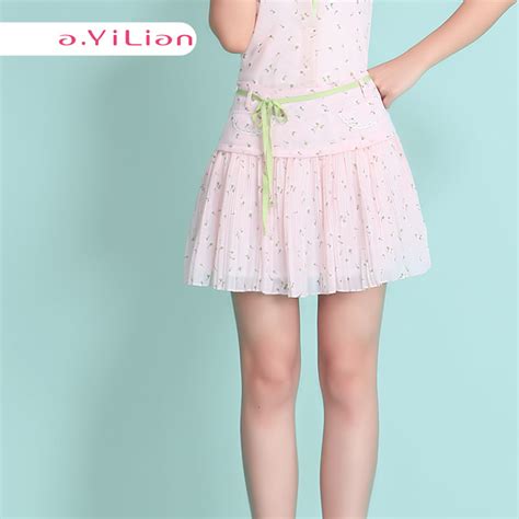 阿依莲专柜正品新 甜美淑女范雪纺短裙 太阳褶可爱半身裙32278154爱在屋檐里