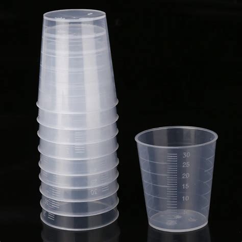 새로운 30ml 실험실 측정 컵 투명 플라스틱 일회용 액체 측정 냄비 컨테이너 요리 도구 10pcs 50pcs