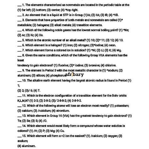 Chm 101 Periodic Table Questions 1 Afribary