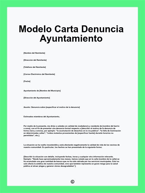 Modelo Carta Denuncia Ayuntamiento