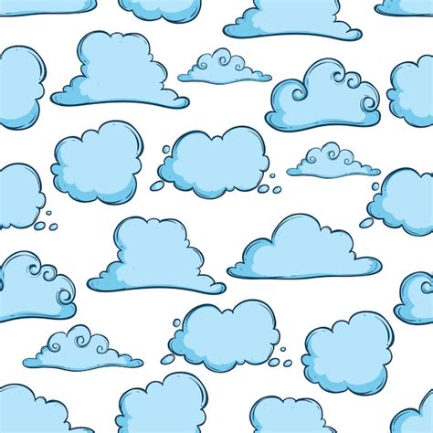 Premium Vector Cute Blue Clouds In Seamless Pattern