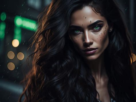 Premium Ai Image Beautiful Woman With Black Hair And Blue Eyes