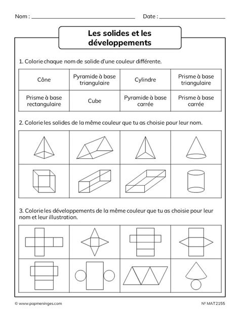 Les Solides Et Les Développements Fiche 5 Common Core Math Third
