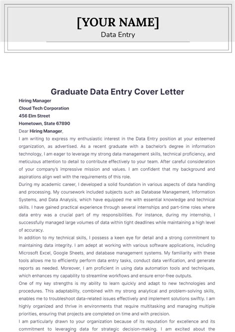 Free Graduate Data Entry Cover Letter Template To Edit Online