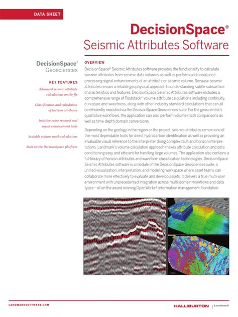 Decisionspace Seismic Attribute Software Data Sheet Pdf Reflection
