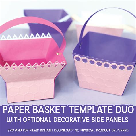 Paper Basket Template Duo 3d Paper Basket Svgs With Optional