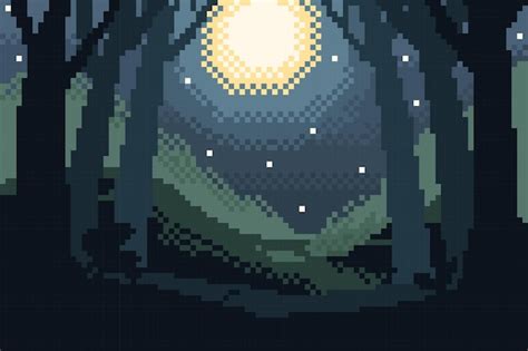 Visão Noturna Na Floresta Com Estilo Pixel Art Vetor Premium