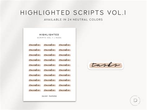 Tasks Highlighted Scripts Vol 1 Planner Stickers Etsy