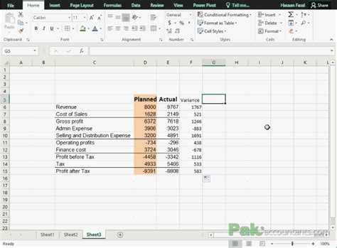 Budget Vs Actual Variance Reports With In The Cell Charts In Excel PakAccountants Com
