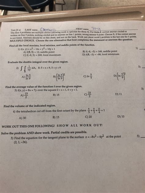 Solved FIRST Name Test II A LAST Name The First Problems Chegg Com